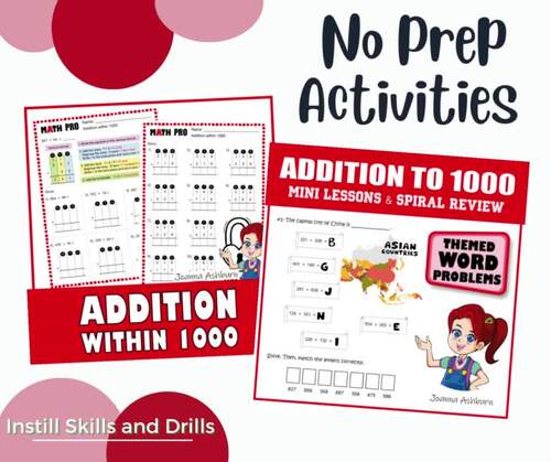 3 Digit Addition within 1000 Guided Practice & Review Worksheets BUNDLE