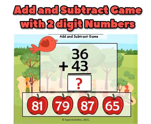 Add and Subtract Game with 2 digit numbers, Distance Learning Activity