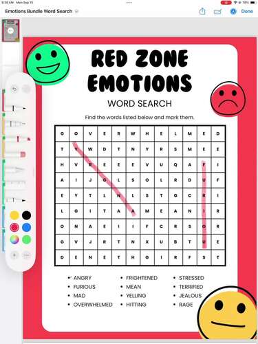 Red Zone Emotions | Zones of Regulation SEL Mental Health Word Search