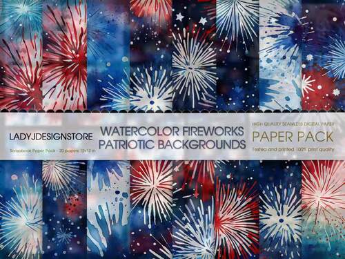 Watercolor fireworks seamless background paper by ladyjdesignstore