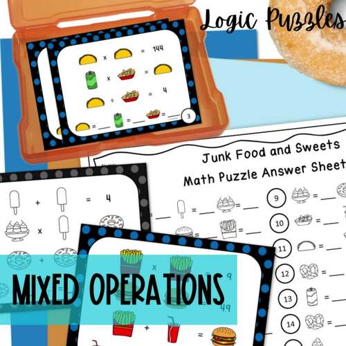Junk Food Logic Puzzle Brain Teasers Math Enrichment Task Cards Mixed ...