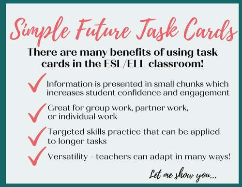 Adult ESL Simple Future Verb Tense English Grammar Task Cards & Activities