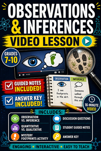 Observations and Inferences Video Lesson & Guided Notes 7-10 Grade