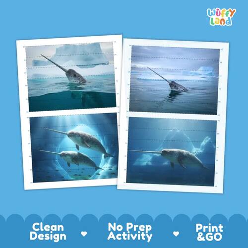 Narwhal Cut and Match Activity | Winter Animals Fine Motor Center Puzzles