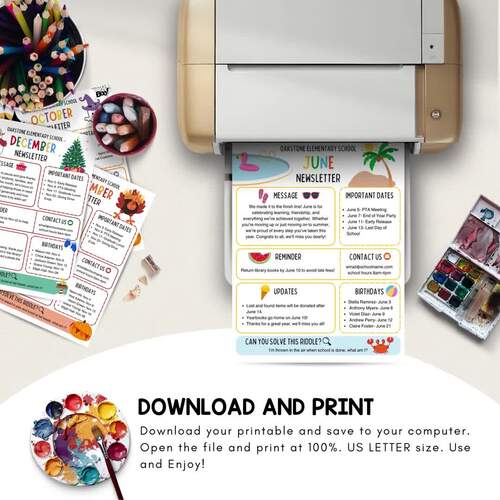 PTO PTA June Monthly Summer Newsletter Template Editable by ...