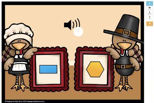 Shapes and 3D Solids - Kindergarten Geometry Boom Cards™ Thanksgiving