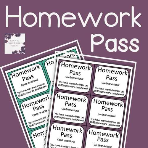 Homework Pass Printables by GinasPrintableShop | TPT