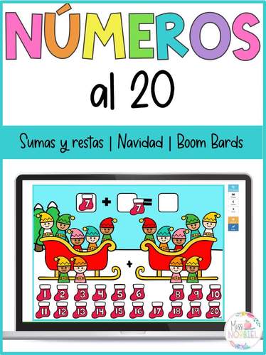 Addition and subtraction in Spanish 10-20 Christmas math centers Boom cards