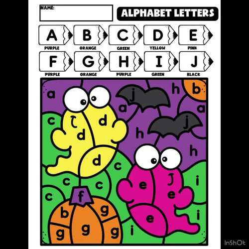 Kindergarten Halloween Alphabet Activities: Color by Code Letters