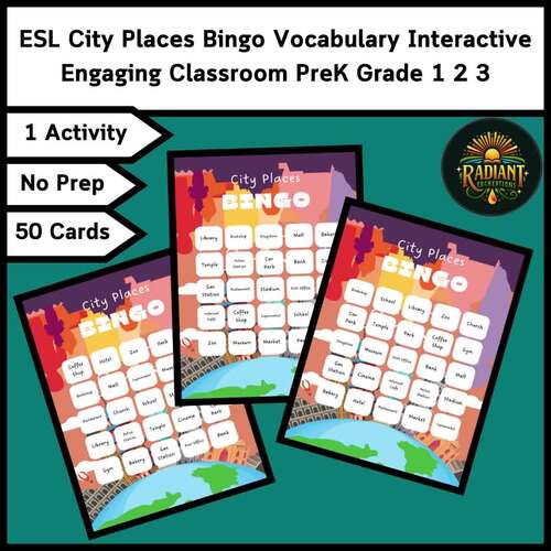 ESL City Places Bingo Vocabulary Interactive Engaging Classroom PreK ...