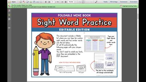 Sight Words Foldable Mini Book - Editable Edition by Two Curious Pandas
