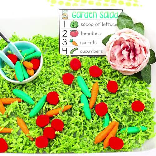 Garden Salad Recipe Counting Sensory Bin - Vegetable Counting Activity