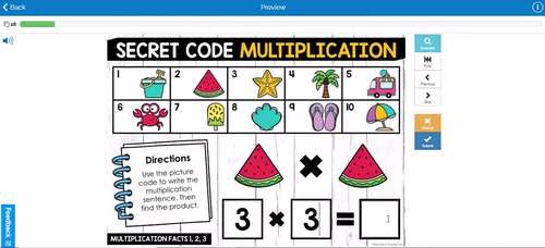 Multiplication Facts Review 1 to 3 Boom Cards Summer Secret Code