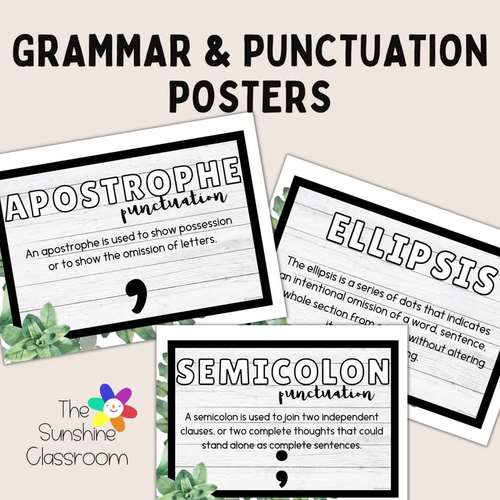 Punctuation Literary Devices Language Posters English Grammar Shiplap ...