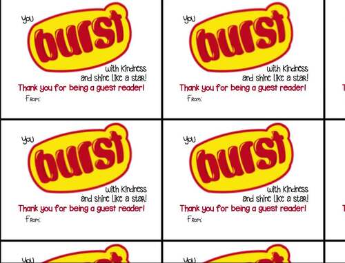 Starburst Guest Reader Appreciation Gift Tag- You burst with kindness ...