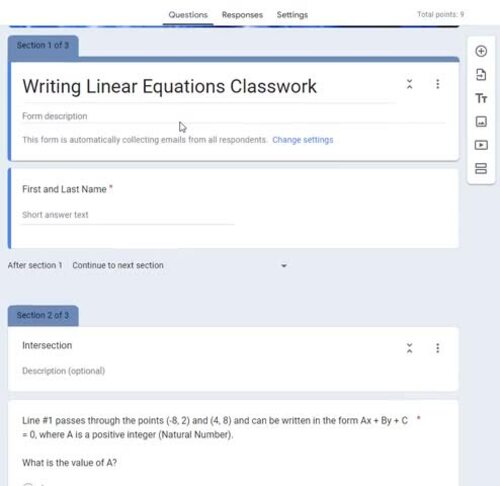 Writing Linear Equations Challenge Problems - Self-Grading Quiz Google ...