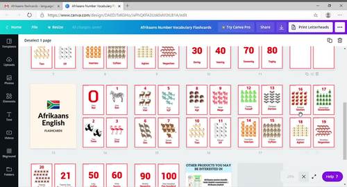 Numbers Afrikaans flashcards by Language Forum | TpT