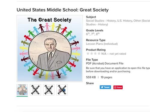 United States Middle School: Great Society by Social Studies Studio