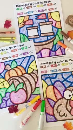 Thanksgiving Color by Code by ABCDeeLearning | TPT
