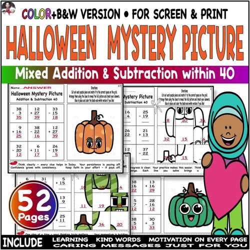 Mixed addition & subtraction to 40 with regrouping | Halloween Mystery ...