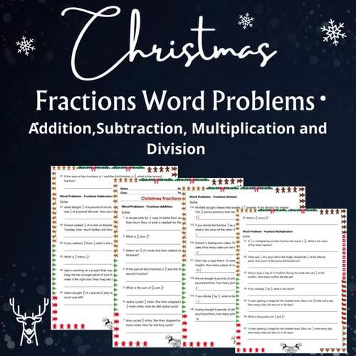 Christmas Math Fraction Word Problems Add, Subtract, Multiply, & Divide ...