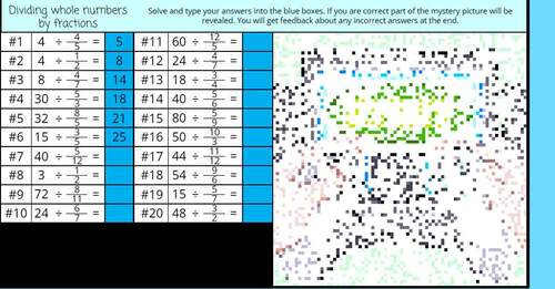 Dividing Whole Numbers by Fractions 6th Grade Math Pixel Art Digital ...