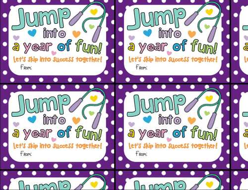 Jump Rope Beginning of Year Gift Tag- Jump into a Year of Fun! Let's ...