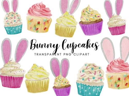 Watercolor Easter Bunny Cupcake Clipart by Emily Cutrer | TPT