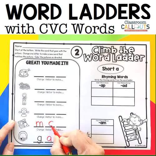 Word Ladders - Short Vowels CVC Words by Carrie Lutz - Classroom Callouts