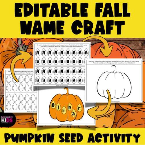 Editable Fall Name Craft - Pumpkin Seed Activity for Autumn Bulletin Boards