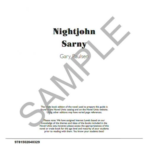 Nightjohn and Sarny Novel Units® Teacher Guide Novel Study | TPT