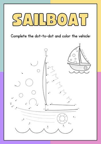 Colorful Vehicles Dot to Dot Worksheets by TeacherAcademicAid | TPT