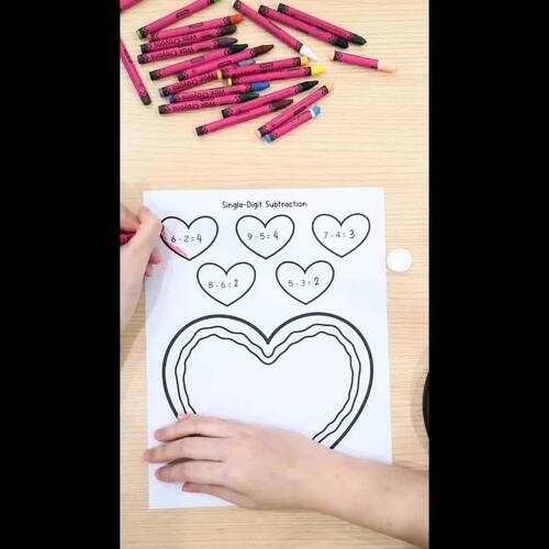 Valentine's Day Math Craft | Heart Pizza Subtraction Craft | Bulletin Board