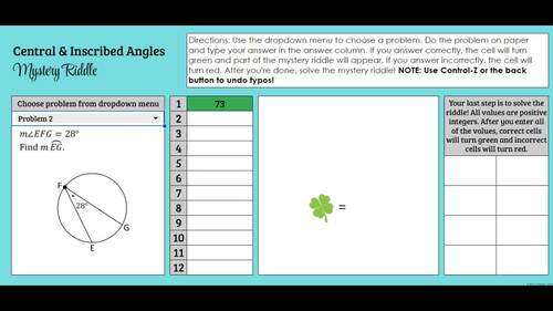 Central & Inscribed Angles in Circles Digital Mystery Riddle Activity