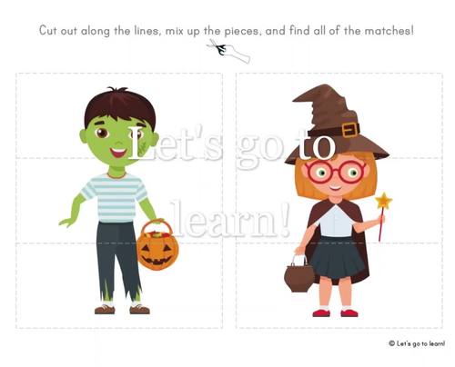 Halloween Costumes Matching Game, 24 Puzzles, Halloween Party,Preschool ...