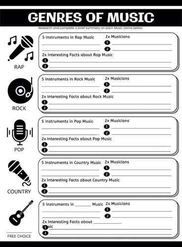 Sub Music Lesson Workbook Activites | Printable Worksheets Self directed