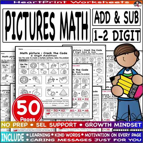 Single and double digit addition and subtraction with pictures fun ...