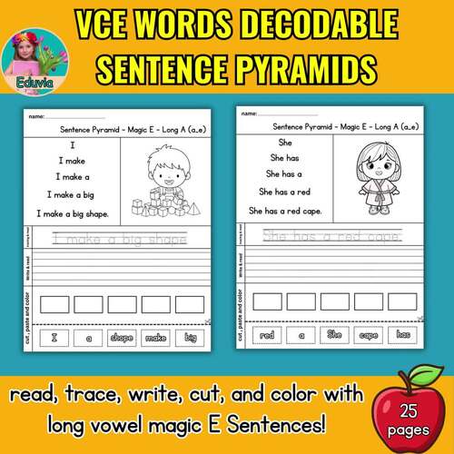 VCe Decodable Sentence Pyramids | Silent e, Magic e, Long Vowel Reading ...