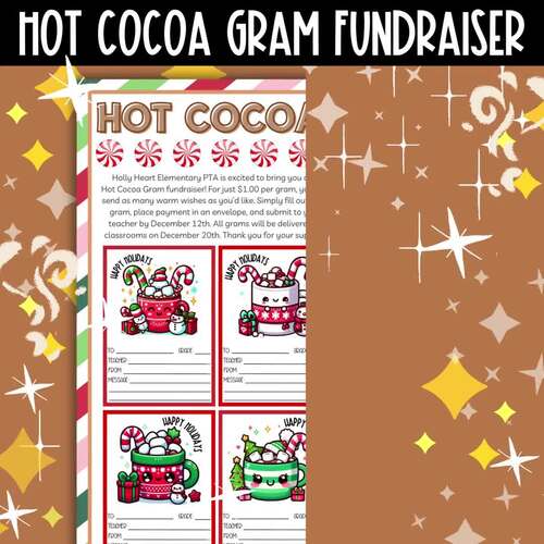 Hot Cocoa Bar Gram Fundraiser Flyer, Candy Cane, Christmas Holiday ...