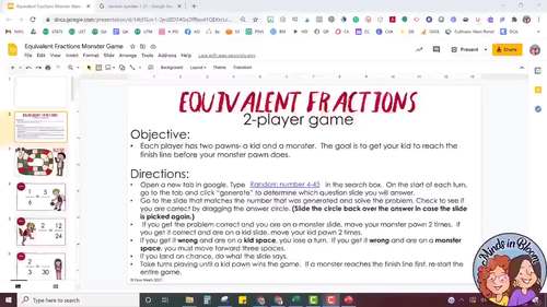 Equivalent Fractions DIGITAL Board Game great for Google Classroom