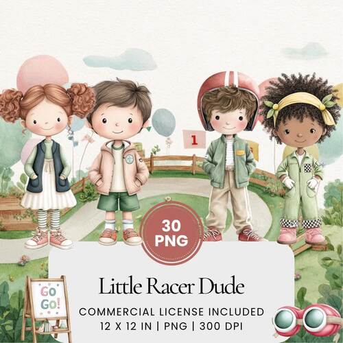 Little Racer Dude Watercolor Clipart by Ikota Design | TPT