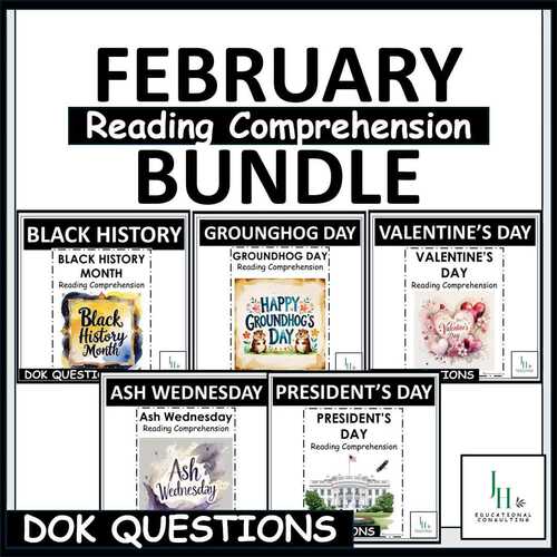 February Reading Comprehension Activities | DOK Levels | Middle School ...