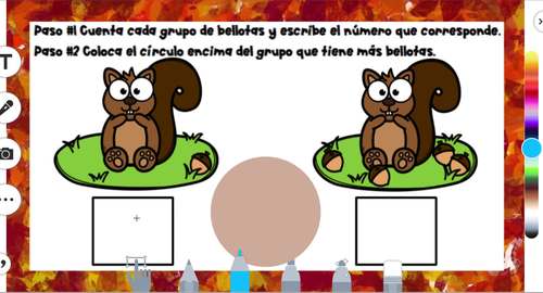 Fall Math in Spanish Google Slides and Seesaw Comparing Numbers 0-10