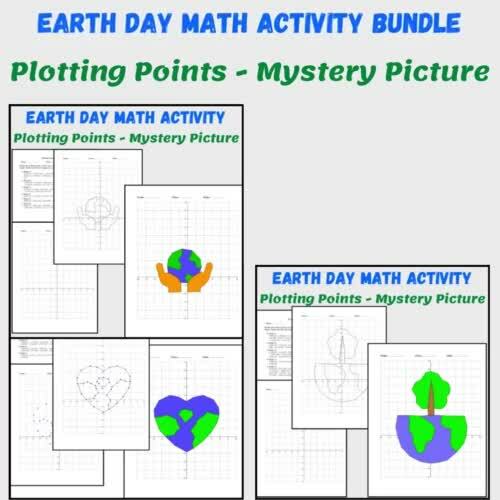 Earth Day/Spring Coordinate Plane Graphing Pictures - Math Geometry Bundle
