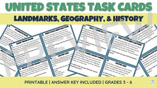 U.S. Landmarks Task Cards Social Studies Activities and Review for 3rd ...