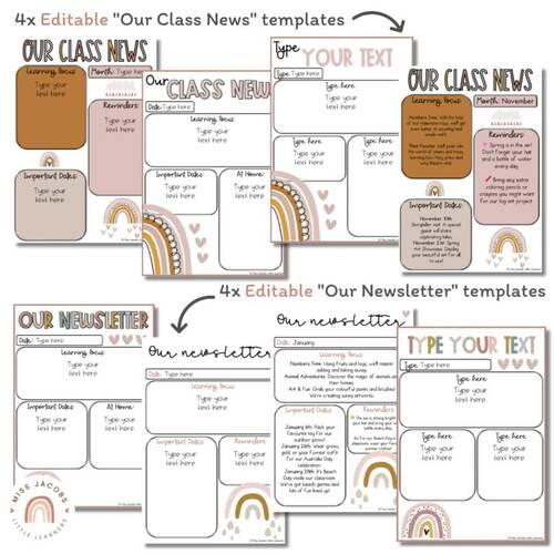 Classroom Newsletter Templates | Editable | Boho Rainbow Classroom Theme