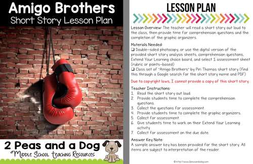 Amigo Brothers Short Story Lesson by 2peasandadog | TPT
