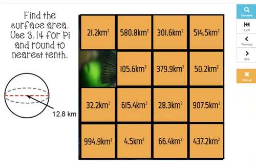 Surface Area of Spheres Picture Reveal Boom Cards--Digital Task Cards