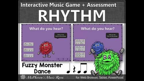 Eighth Notes Interactive Rhythm Game + Assessment {Fuzzy Monster Dance}