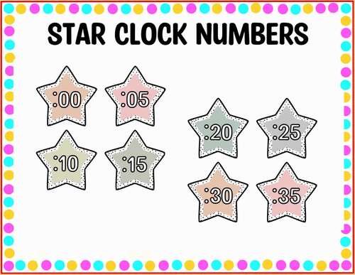 Editable Boho Neutral Stars Spotty Clock Numbers Display, Clock Numbers